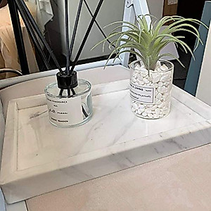 StonePlus Natural Marble Square Neat Makeups Organizer/Bathroom Vanity Tray for Razor Towel Toothpaste (9.84x9.84x1.18in, Volakas White)