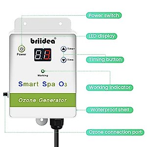 Spa Ozone Generator, Briidea Hi-Output Hot Tub Ozonator with Countdown Timer for Any Tubs or Spas, Chemical Free, Increase Your Comfortable Bath