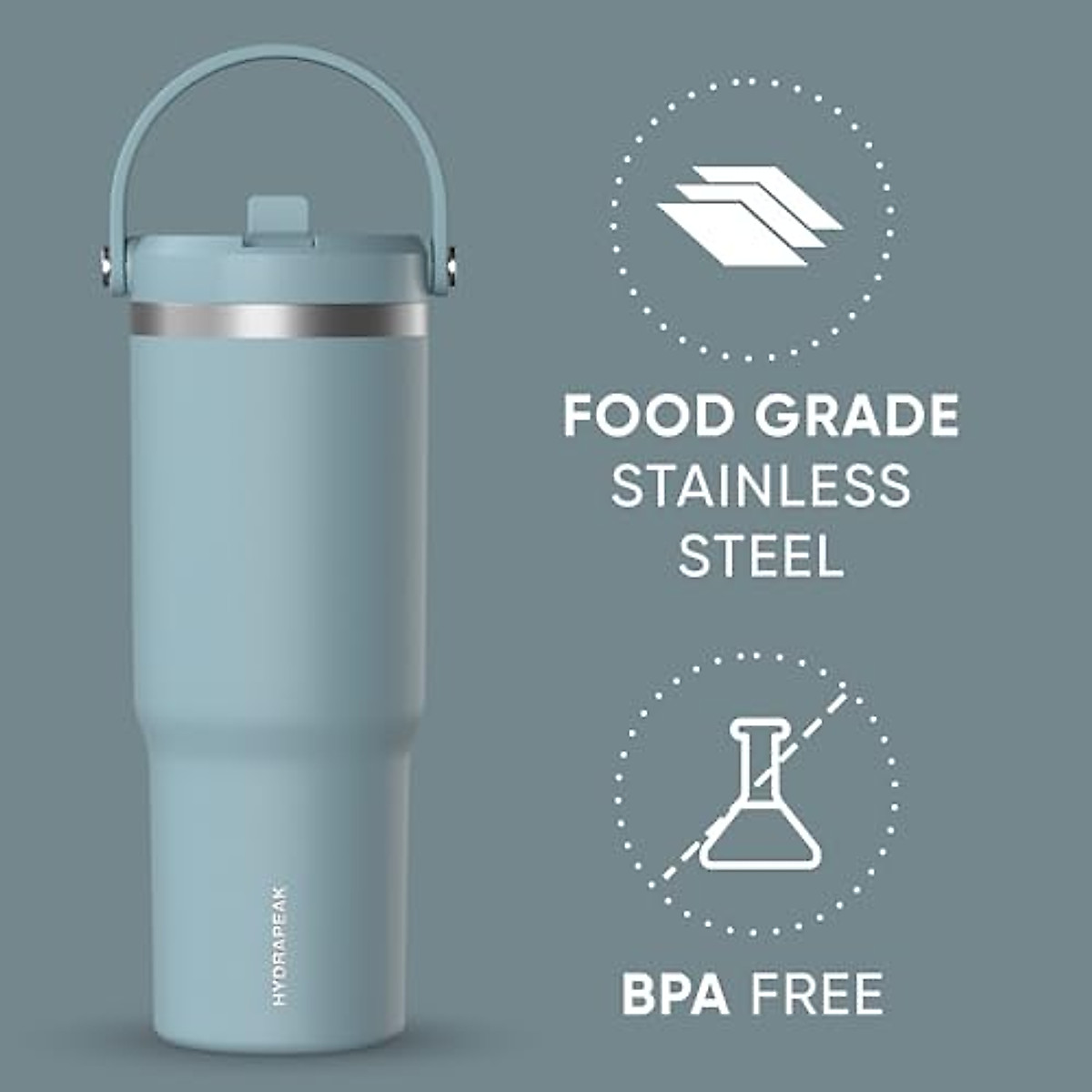 Hydrapeak Nomad 32 oz Tumbler with Handle and Straw Lid, Leakproof, Double Insulated, 32oz Cup, Stainless Steel | Agave Blue