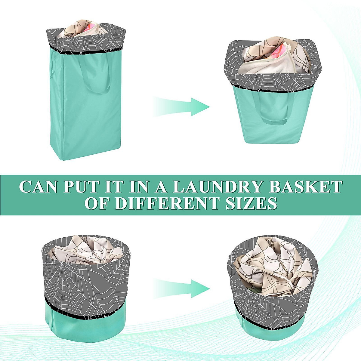 White Spider Webs Halloween Laundry Bag with Drawstring Closure Heavy Duty Extra Large Mesh Dirty Clothes Organizer Easy Fit a Laundry Hamper or Basket for College Dorm Apartments Travel, 24"x 36"