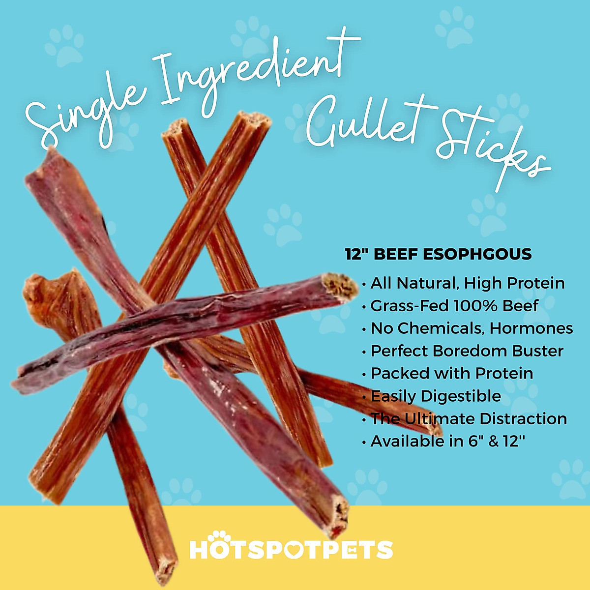 hotspot pets Premium Beef Gullet Sticks for Dogs 12" - All Natural Grass-Fed Beef Dog Chews, Rich in Glucosamine Chondroitin for Joint Health, Single Ingredient No Rawhide Dog Treats