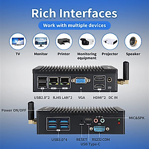 VNOPN Mini PC Intel N3150 Quad Core,Fanless Mini Computer 8G DDR3 128G SSD Windows 10 Pro with License,Dual NIC Ports Micro PC, Desktop PC Support Triple Display, Dual Band WiFi BT4.2