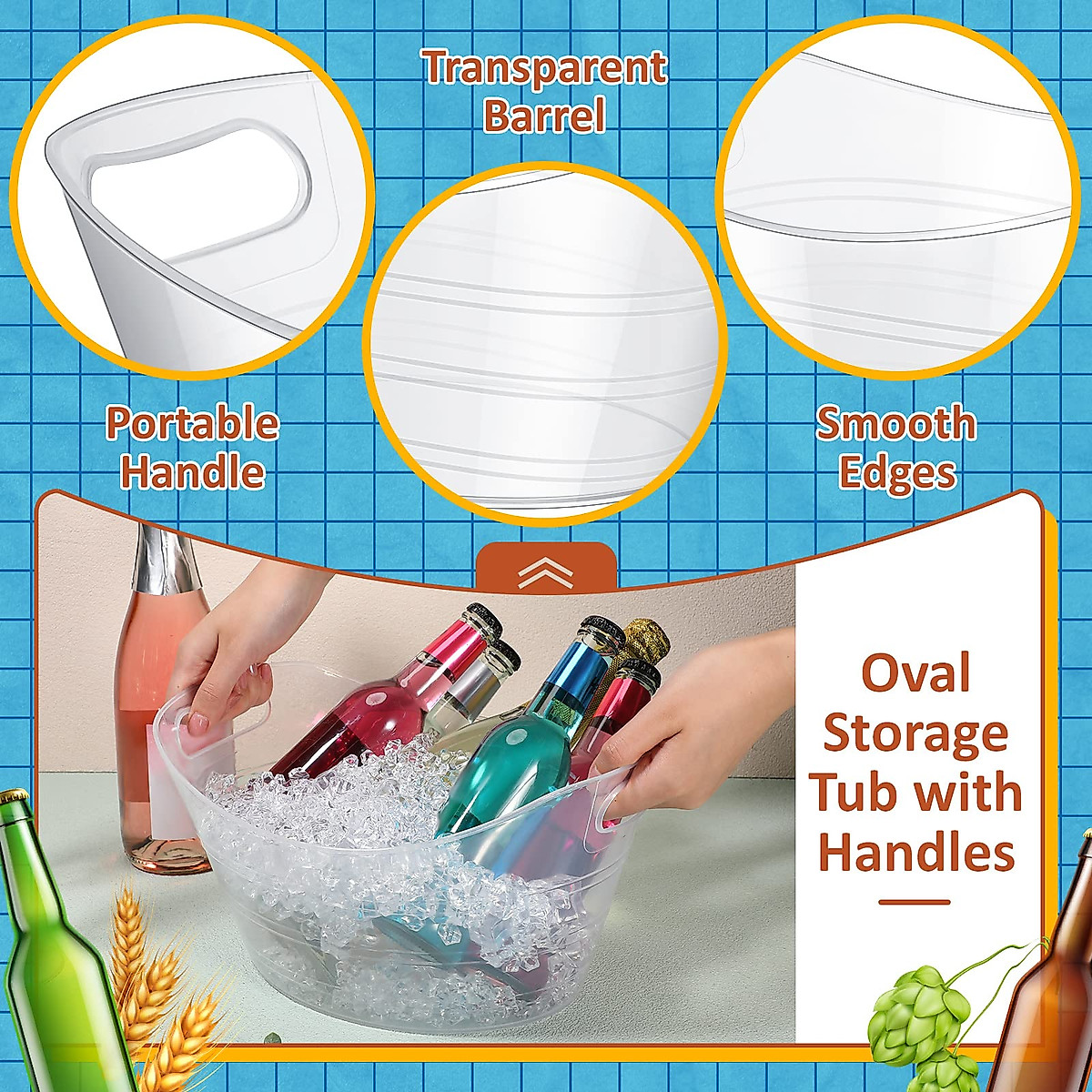 Norme 24 Pcs Oval Storage Tub with Handles, 4.5L Plastic Ice Bucket Wine Beer Champagne Bottle Drink Cooler Tub for Parties Beverage, Storage Basket (Clear,24 Pcs)