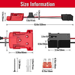 Azocek Power Wheels Adapter for Milwaukee M18 Battery with Wire Harness Connector Compatible with 12 Volt Power Wheels, 12AWG Wire with 40A Fuse