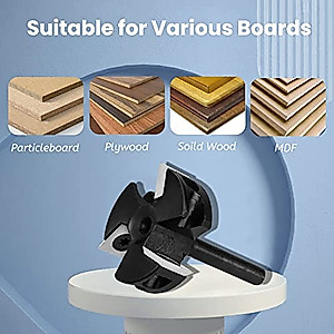 Virego CNC Spoilboard Surfacing Router Bit, 1/4" Shank 1-1/2" Cutting Diameter, Slab Flattening Router Bit Planing Bit, 3 Extra Replaceable Blades, Carbide, Black