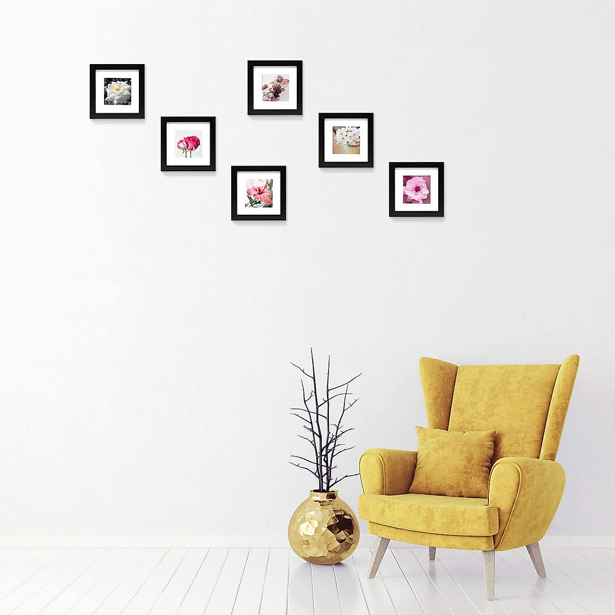 Golden State Art, 6x6 Square Wood Frame - White Mat Fit 4x4 inch Instagram Smartphone, Family Collage Photo - Wall Hanging - Real Glass - for Gift, Home (Black)