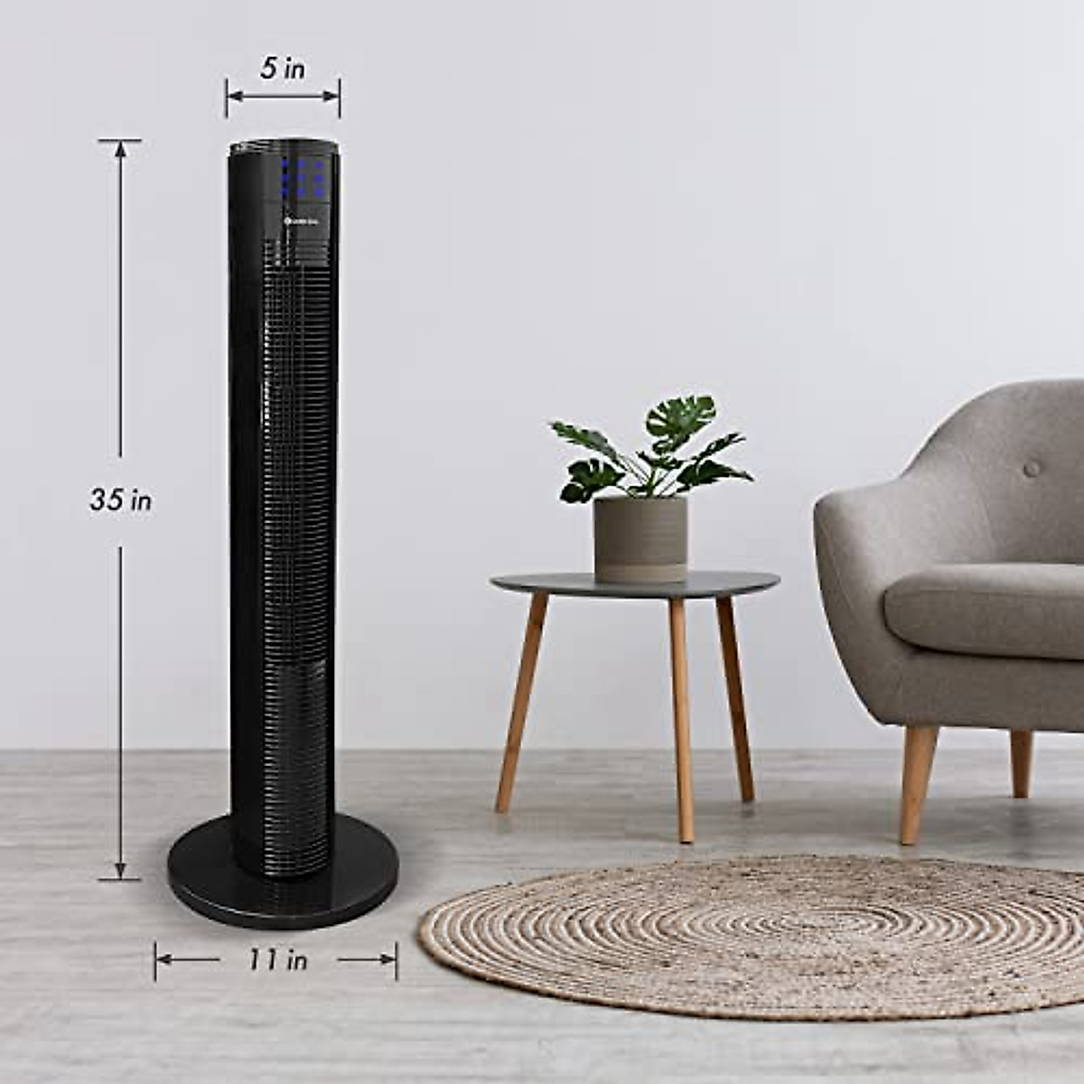 Comfort Zone CZTF361RBK 36" 3-Speed Oscillating Tower Fan with 3 Mode Settings, 7-Hour Timer, and Remote Control, Black