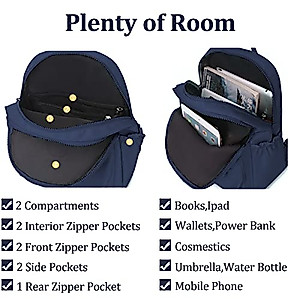 Backpack Purse for Women Fashion Small Backpack for Teen Girls Nylon Rucksack Water Resistant Back Pack Blue