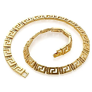 MUSEUM REPRODUCTIONS Classical Meander Gold Link Necklace - Inspired by Greek Architecture - 16"