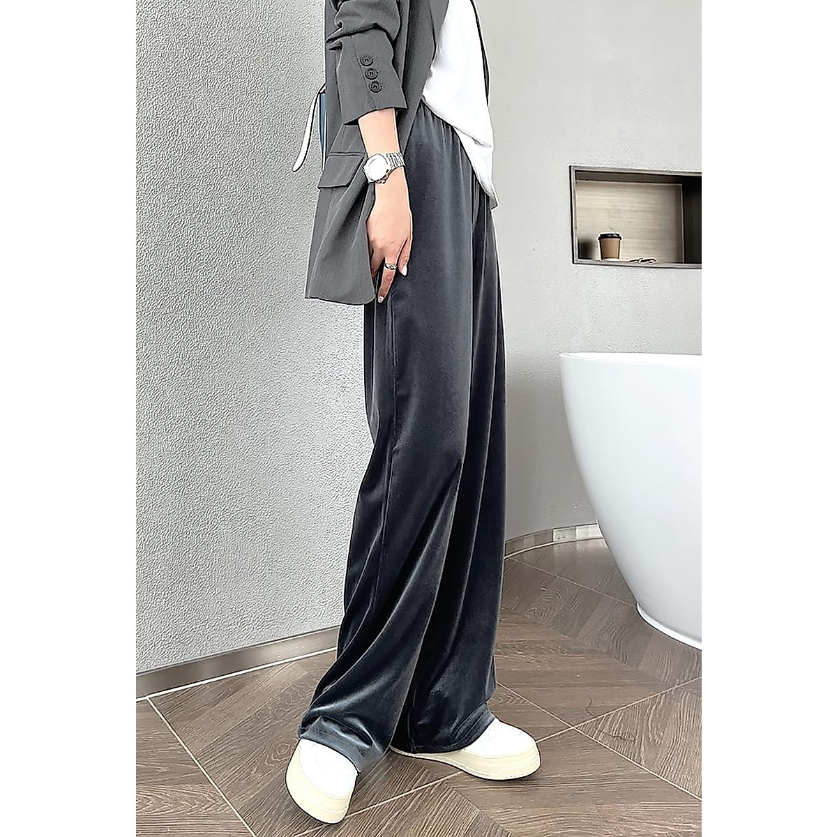 ARJOSA Women's Yoga Pants Wide Leg High Waisted Palazzo Lounge Pants Joggers Sweatpants (X-Large, Grey)