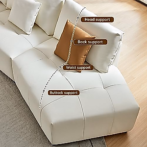 BAMOOLI 120'' Leather Curved Sectional Couches, Mid-Century Modern Leather Sectional Sofa Couches with 3 Pillows, Modular Sectional Couch Real Leather Sofas for Living Room, Bedroom, Apartment, Beige