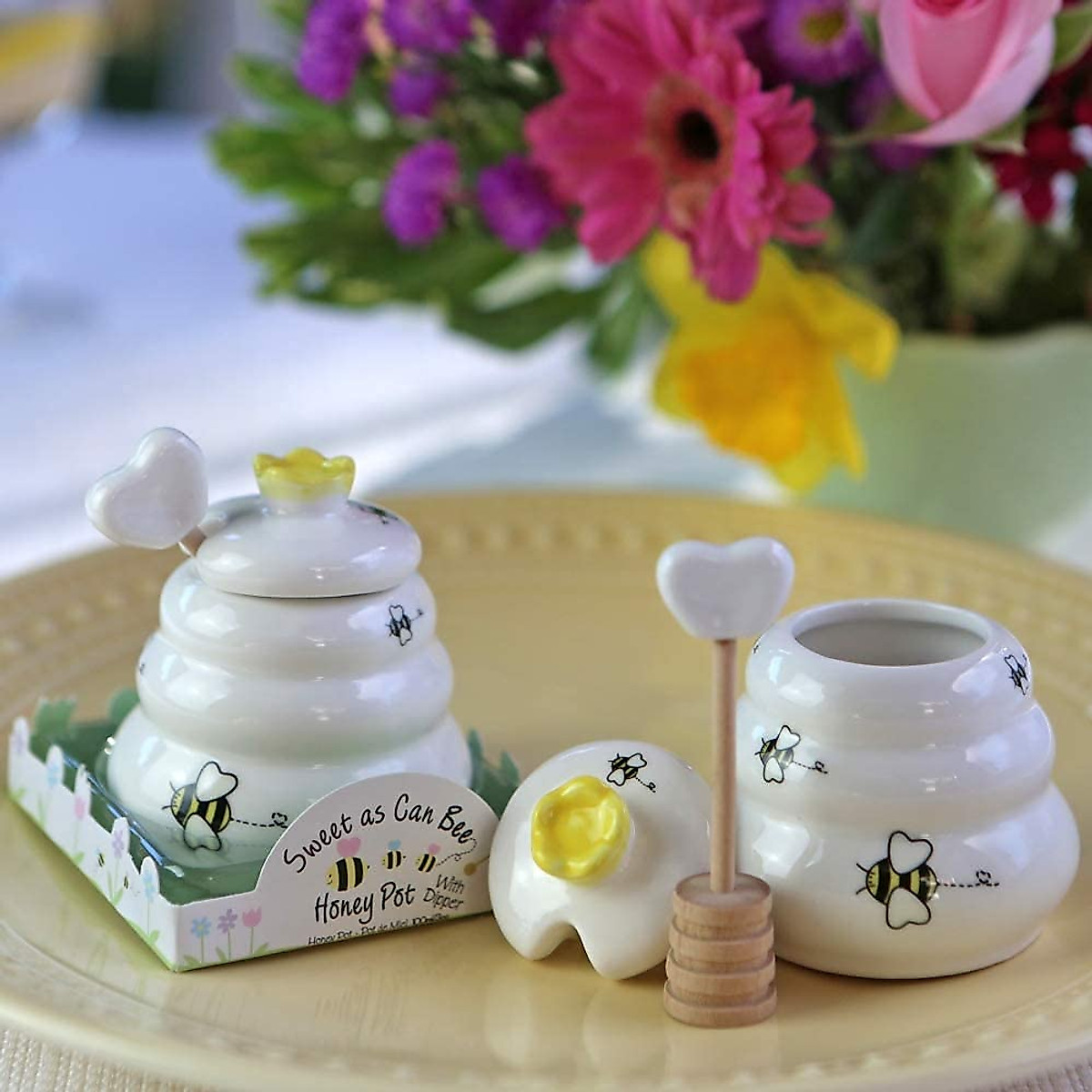Sweet As Can Bee Ceramic Honey Pot with Wooden Dipper