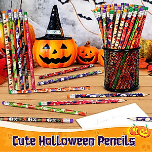 100 Pcs Halloween Pencil Assortment with Eraser, Colorful Wood Pencils in Halloween Design, Halloween Party Favors for Kids, Trick or Treat, Halloween Goodies Bags Filler, Game Prizes Classroom Reward