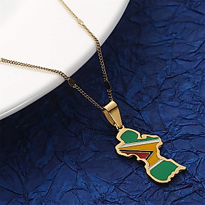 Stainless Steel Guyana Map Flag Pendant Necklace Guayana Charm Jewelry (Gold)