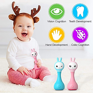 Alilo Bunny Baby Rattle Shaker and Teether Toys for 0-6-12 Months,Electronic Rattle Infants Toy,9 Kinds of Color Learning and Educational Toys with Music & Light, Gift for Newborns Girls Boys Toddlers