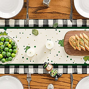 Artoid Mode Buffalo Plaid Shamrock Gnome St. Patrick's Day Table Runner, Seasonal Spring Holiday Kitchen Dining Table Decoration for Indoor Outdoor Home Party Decor 13 x 72 Inch