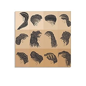 Black Fashion Dirty Braid Poster Vintage African Hairstyle Hair Salon Poster Wall Art Paintings Canvas Wall Decor Home Decor Living Room Decor Aesthetic 12x12inch(30x30cm) Unframe-Style