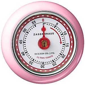 Zassenhaus Magnetic Retro Kitchen Timer, Classic Mechanical Cooking Timer (Pink)