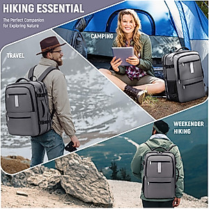 DWQOO Extra Large Travel Backpack for Men and Women, Flight Approved Carry on Backpack, Expandable Personal Item Backpack with Shoe Bag, 17.3" Laptop Backpack with USB Port for Weekender Hiking, Grey