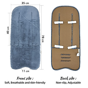 Baby Stroller Cushion Winter Warm Stroller Seat Liners 78 x 35cm Breathable Universal Newborn Carriage Cushion Faux Sheepskin Soothing Silky Soft Baby Seat Pad Liner for Stroller (Blue)