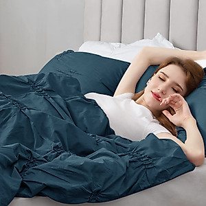 greenoak 100% Egyptian Cotton Pinch Pleated Queen Bedding Comforter Duvet Cover Sets, 1000 Thread 3 Pcs Ultra Soft Cotton Comforter Cover with Pillowcase (1 Duvet Cover + 2 Pillow Cases)