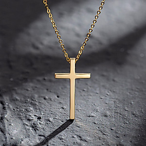 Carleen 14K Solid Real Yellow Gold Small Little Faith Cross Crucifix Pendant Necklaces Jewelry Valentines Day Gift Idea for Women, 18" Chain
