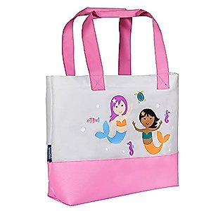 Wildkin Tote Bag for Kids & Adults, Measures 19.5 x 13 x 4.5, Polyester Fabric Travel Tote Bags, Features Two Durable Carrying Handles with Moisture-Resistant Interior Lining (Mermaids)