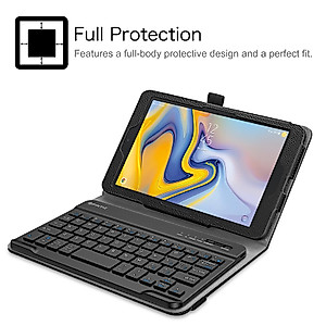 Fintie Folio Keyboard Case for Samsung Galaxy Tab A 8.0 2018 Model SM-T387, Premium PU Leather Stand Cover with Removable Wireless Bluetooth Keyboard, Black