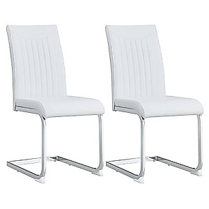 Dining Chairs Set of 2, Dining Room Chairs with High Density Sponge Leather Upholstered and Metal Legs, Modern Kitchen Chairs for Dining Room (White)