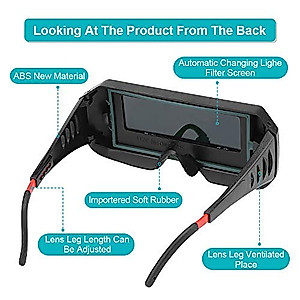 Solar Auto Darkening Welding Goggles, Welder Glasses, Safety Protective Welder Mask Helmet with Adjustable Shade, Eyes Goggles Mask Anti-Flog Anti-glare Goggles-Black