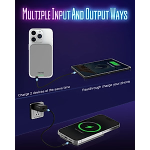 HINOVO 5000mAh Magnetic Wireless Power Bank, Transparent Portable Charger iPhone, Ultra Slim Battery Pack for Magsafe, Wireless Charger with 20W PD Fast Charge for iPhone 16/15/14/13/12 Series