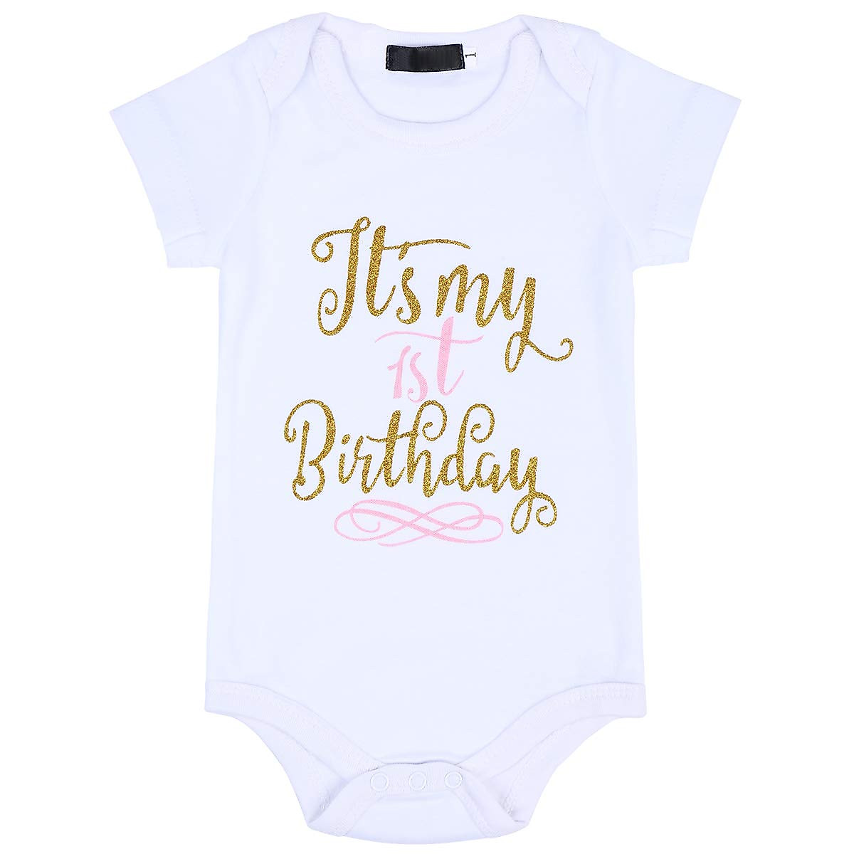 ODASDO It’s My 1st First Birthday Outfit Newborn Infant Baby One Year Party Cake Smash Set Princess Dress Cotton Short Sleeve Bodysuit Romper Tutu Skirt Sequin Bowknot Headband 3pcs Pink 1st 1T