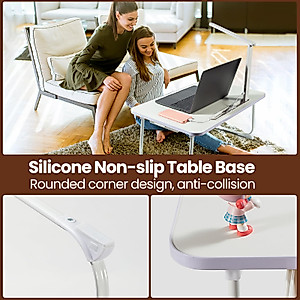 Laptop Desk for Bed Lap Desk with LED Desk Light, Foldable Laptop Bed Table with Storage Drawer, Breakfast Serving Bed Tray Tablet Desk Laptop Folding Stand Reading Holder for Sofa Couch Floor (WHITE)