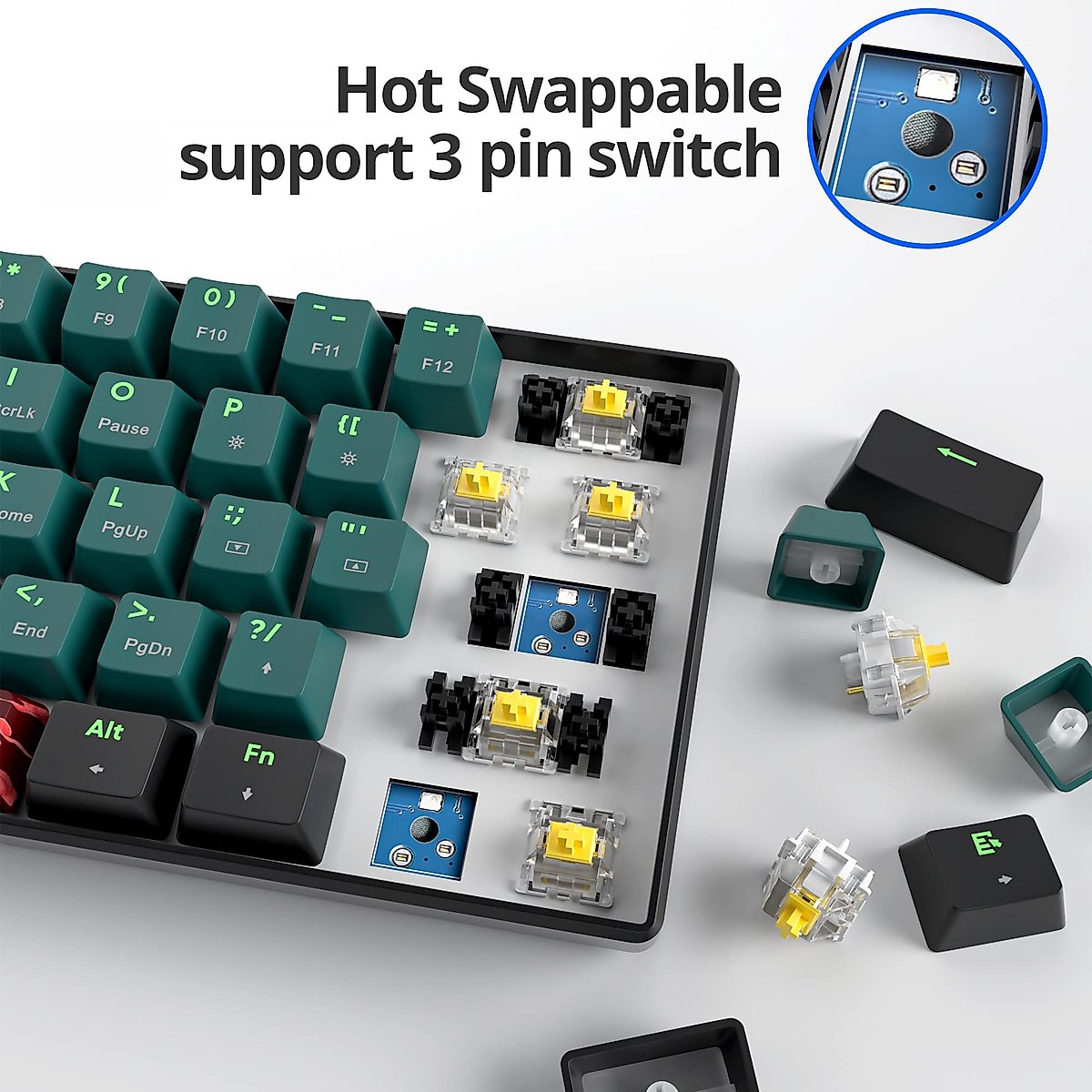 surmen GT61 Wireless 60% Keyboard, Mini RGB Mechanical Gaming Keyboard 60 Percent Hot-Swappable with Linear Gateron Switch Type-C/Bluetooth 5.0 Programmable (Gateron Yellow, Sound Wave 61)