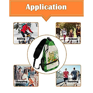 Sling Backpack, St.Patrick's Day Shamrocks Gnome Buffalo Plaid Green Waterproof Lightweight Small Sling Bag, Travel Chest Bag Crossbody Shoulder Bag Hiking Daypack for Women Men