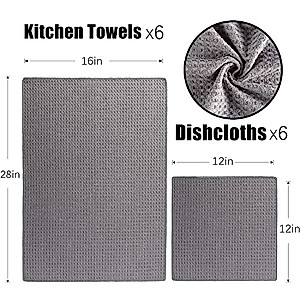Vnoss Waffle Weave Microfiber Kitchen Towels and Dishcloths Set, 26 X 18 Inch and 12 X 12 Inch, Set of 10 Gray Lint Free Dish Towels for Drying Dishes