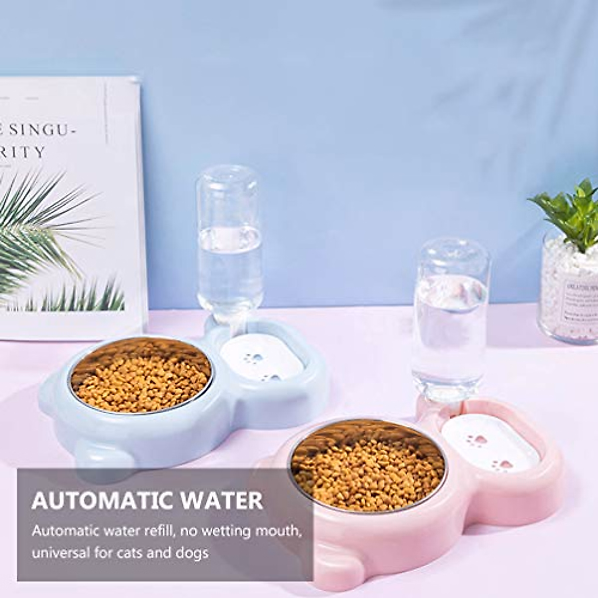 balacoo Water Food Bowls Cat Dog Water Food Dispenser Set Automatic Pet Water Feeder Food Bowl Container