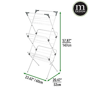 mDesign Tall Metal Foldable Laundry Clothes Drying Rack Stand - Compact, Portable, Folding, and Collapsible for Storage - Large Capacity, 27 Drying Rods, 46 Feet of Drying Hanger Space - White/Gray