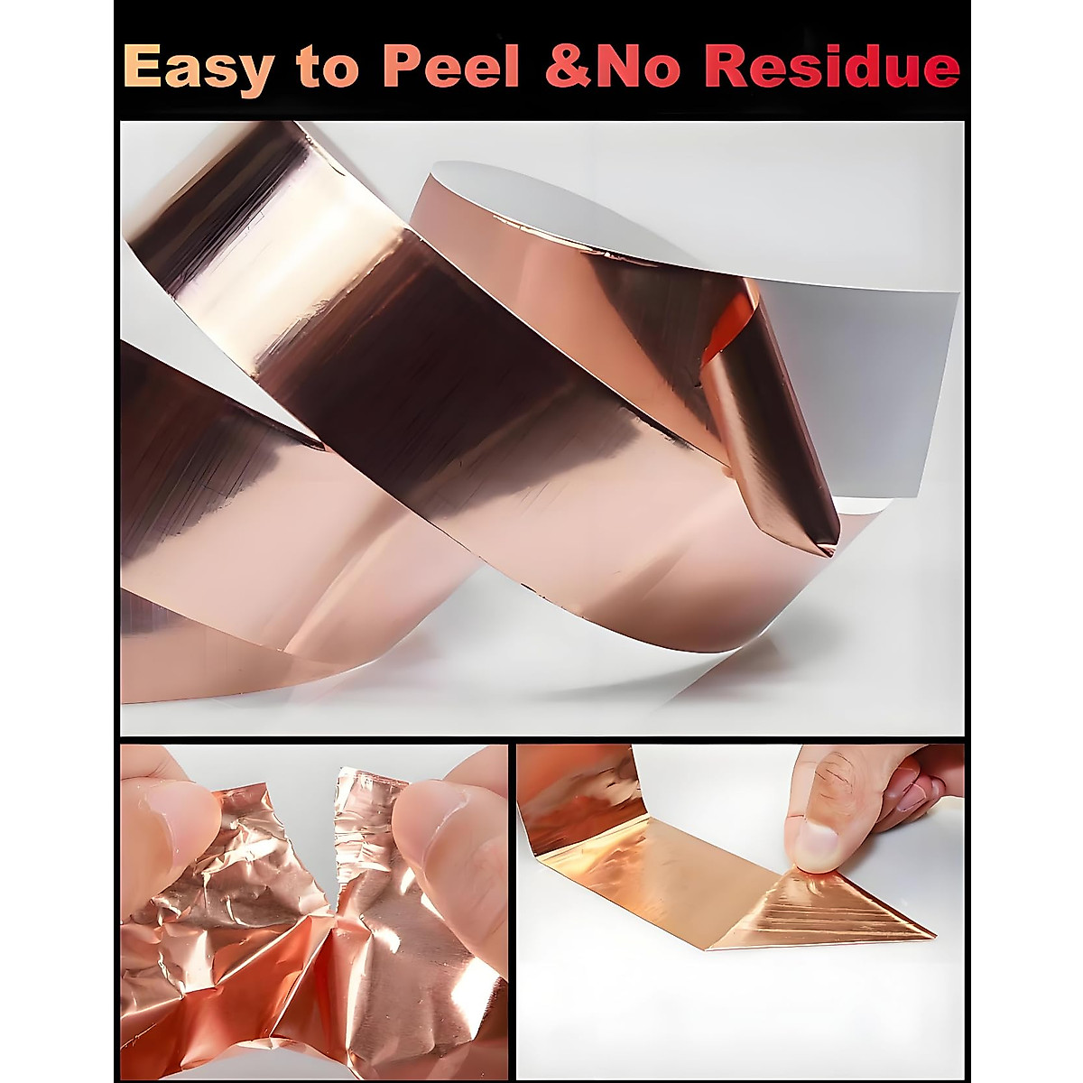 Copper Tape 1Inch x 50 Feet Double Conductive Metal Foil Adhesive Tape for EMI/RFI Shielding, DIY Crafts, Grounding, Stained Glass, Garden, Solder Paper Circuit, Guitar Interference Shield, Duct Wrap