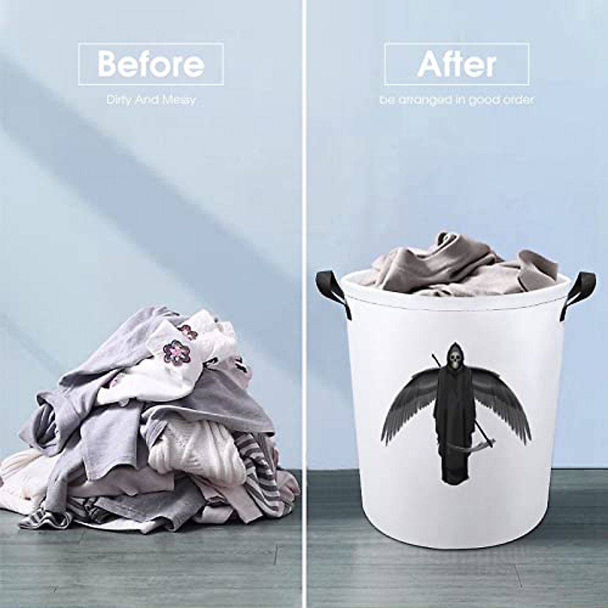 Death Grim Reaper Large Laundry Basket Hamper Bag Washing with Handles for College Dorm Portable