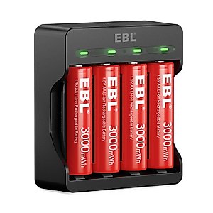 EBL 4 Pack 1.5V Rechargeable Lithium AA Batteries with USB Input Charger, 3000mWh Li-ion AA Batteries Long Lasting Double A Battery