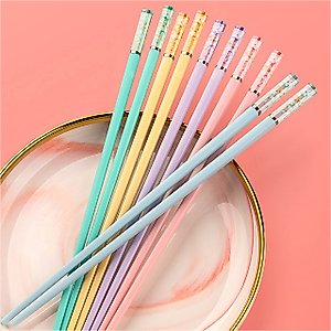 5 Pairs Fiberglass Chopsticks Amber Cherry Blossom Pattern Decoration Multicolor Chopsticks Japanese Korean Chopsticks Reusable Dishwasher Safe Yellow Pink Blue Green Purple Chopsticks