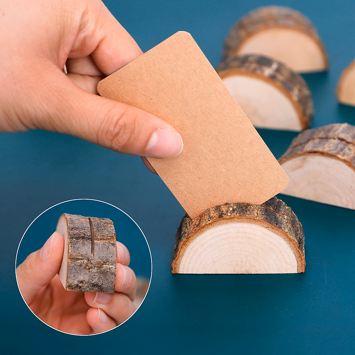 Semi-Circular Wood Wedding Place Card Holders with 40 Pcs Kraft Name Place Cards for Table Setting,Table Number Holders,Table Sign Stand,Name Card Picture Photo Holders for Wedding,Birthday,Party