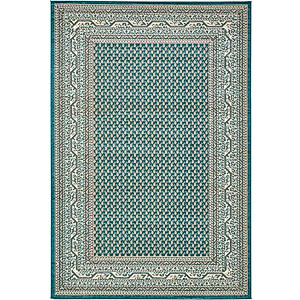Unique Loom Williamsburg Collection Traditional Border with Dotted Center Area Rug, Rectangular 6' 1" x 9' 0", Teal/Beige