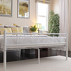 Weehom Full Size Bed Frame White,Unique Flower Design Metal Platform Bed Best for Boys Girls Teens Students Adults Under Bed Storage No Noise
