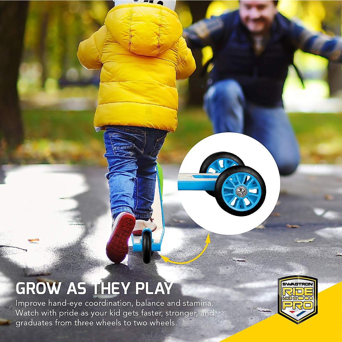 Swagtron K6 Toddler Scooter, Convertible 4-in-1 Ride-On Balance Trike & Training Bike for 3-5 Year Olds — ASTM F963 Certified (Blue)