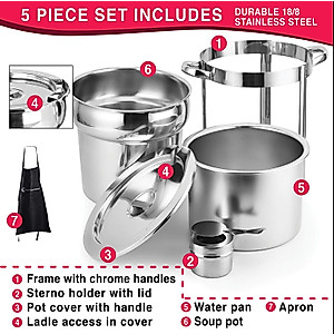 CHEFQ 7 Qt Deluxe Marmite Soup Chafer With Chrome Accent With 1 Apron