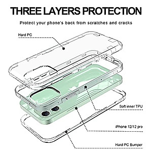 Anuck Case for iPhone 12 Case, for iPhone 12 Pro Case, Crystal Clear Heavy Duty Defender Phone Case 3 Layer Shockproof Full-Body Protective Case Hard PC Shell & Soft TPU Bumper Cover 6.1'' - Clear