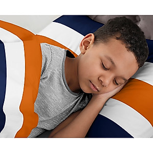 Sweet Jojo Designs Navy Blue, Orange and White Childrens, Teen 3 Piece Full/Queen Boys Stripe Bedding Set Collection