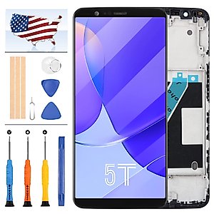 TFT for OnePlus 5T A5010 LCD Screen Replacement for OnePlus 5T A5010 LCD Display Touch Screen Digitizer Assembly Replacement with Repair Parts (Black with Frame)